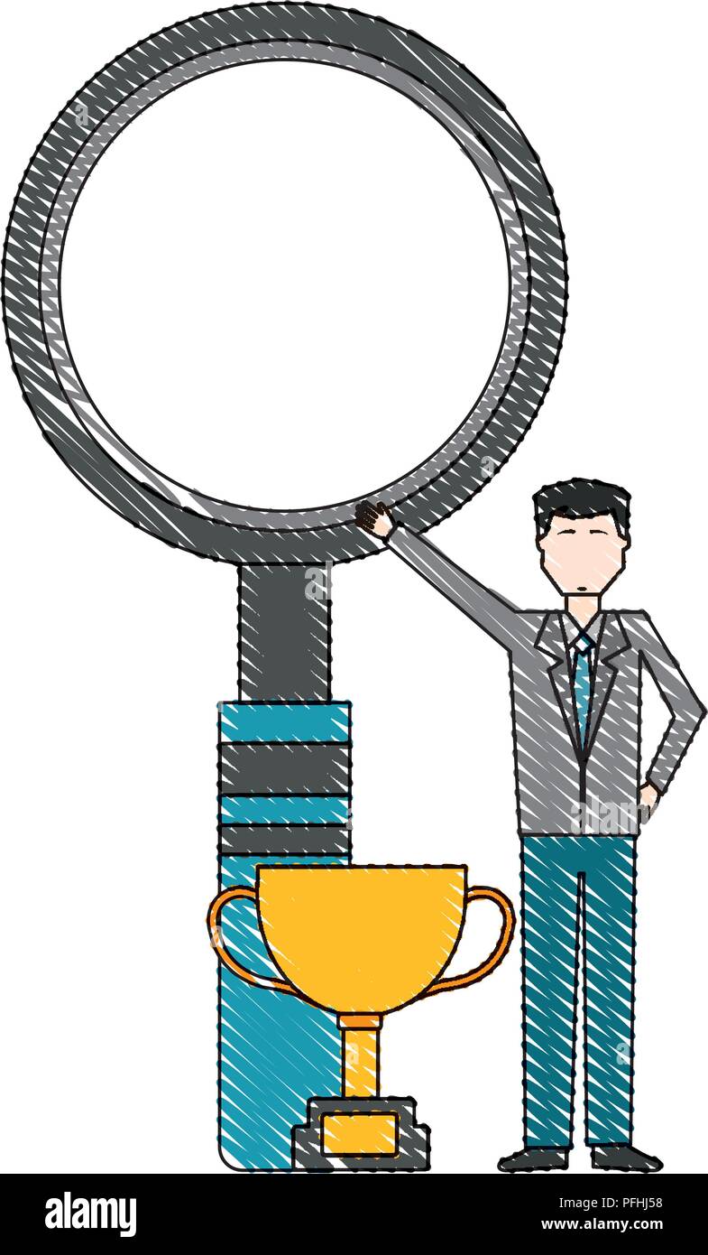 businessman with trophy and magnifying glass vector illustration Stock ...