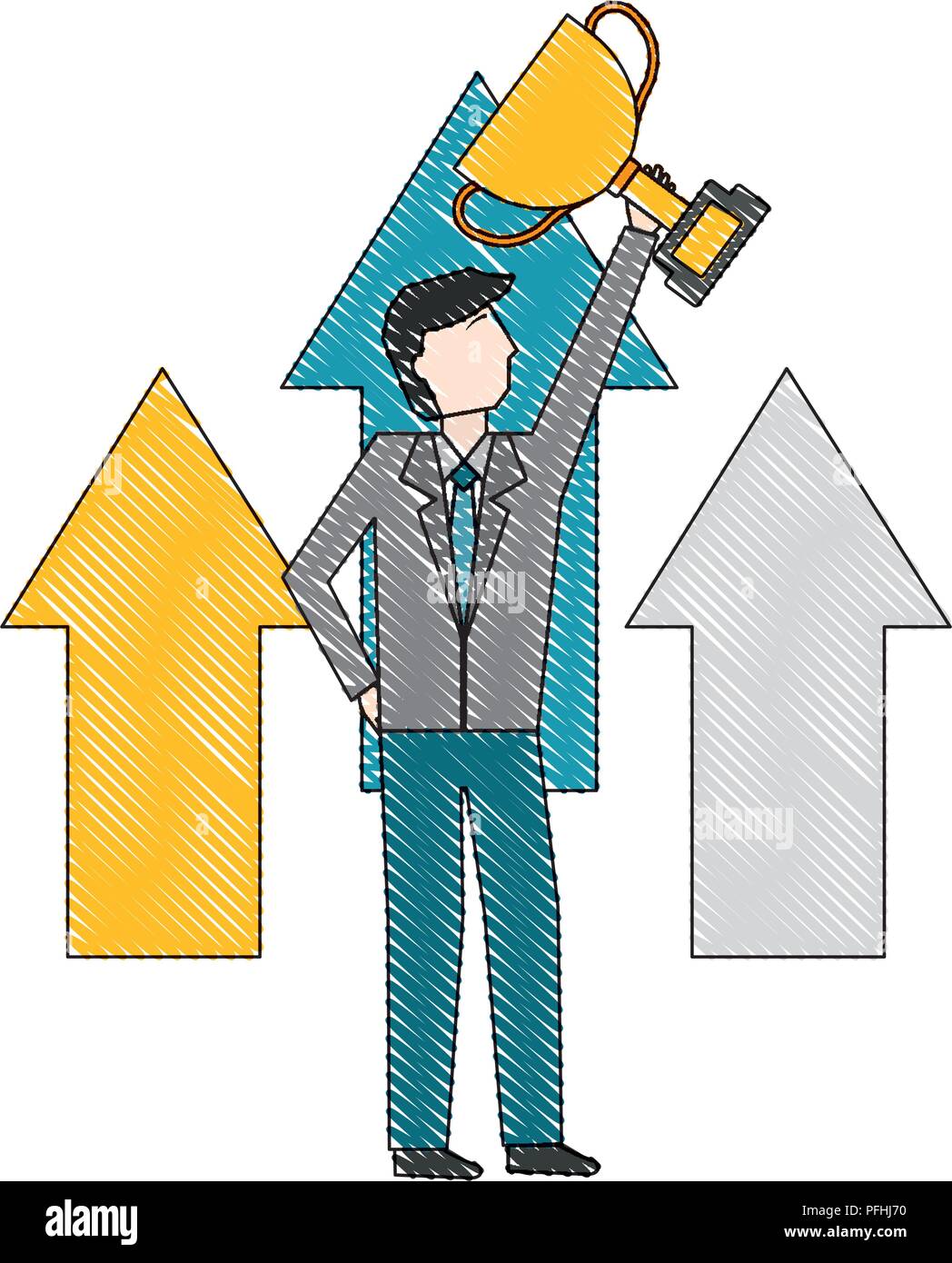 Businessman Holding Trophy Arrows Financial Vector Illustration Stock