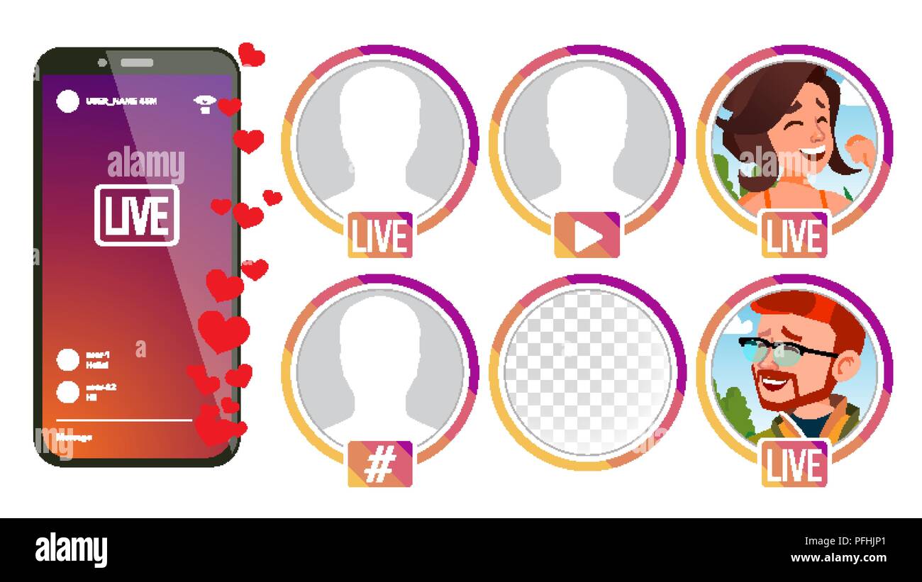 Stories Vector. Girl, Man Streamer. Live Video Streaming. Online ...