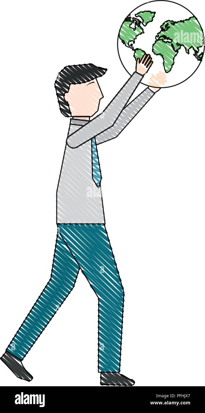 businessman holding globe world success business vector illustration ...