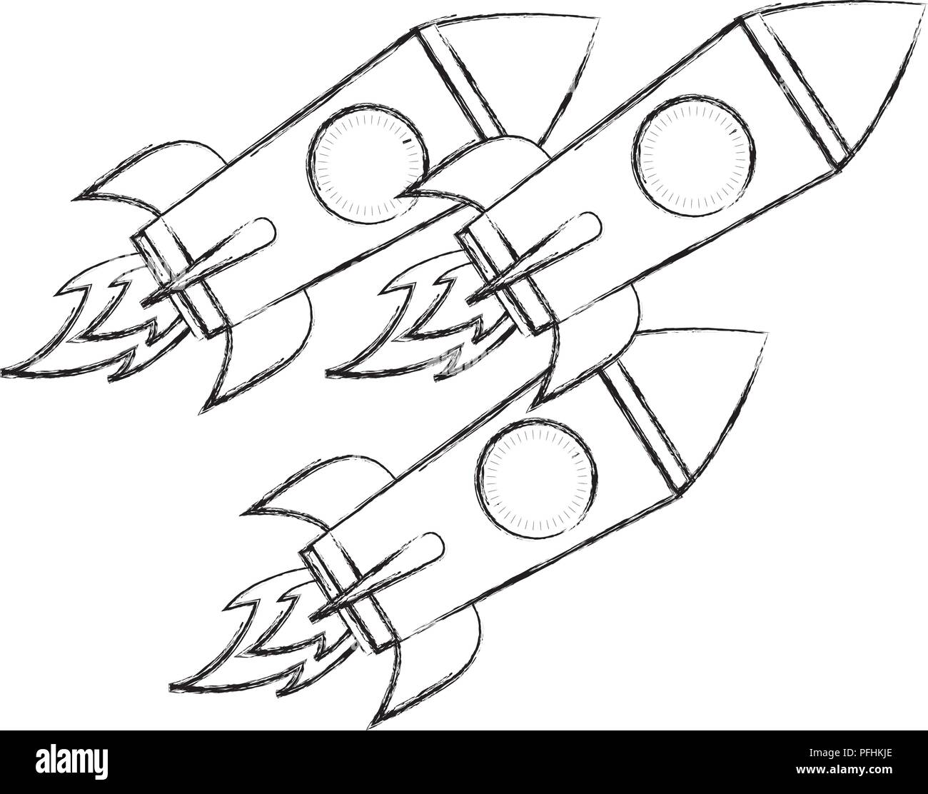three rockets space travel exploration vector illustration hand drawing ...