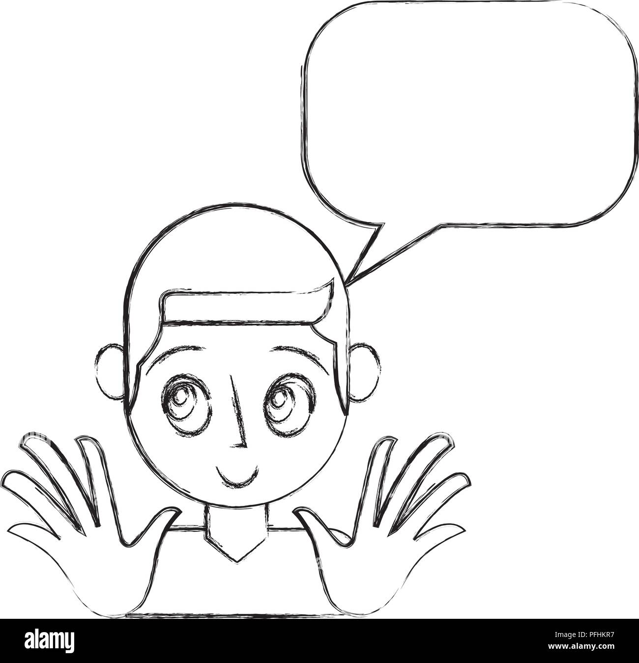 boy happy portrait character speech bubble vector illustration hand ...