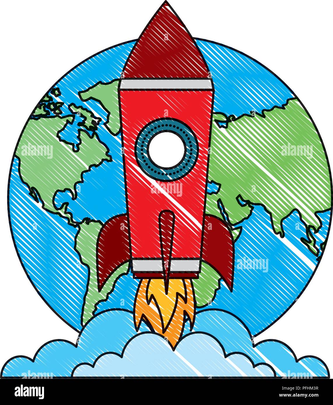 world launching rocket success progress vector illustration Stock ...