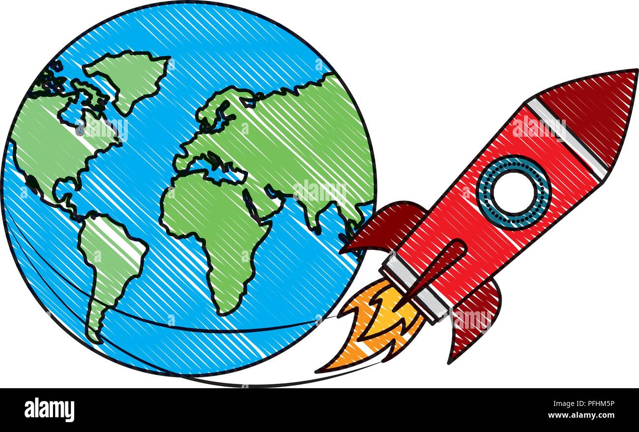 rocket flying around world travel vector illustration Stock Vector ...