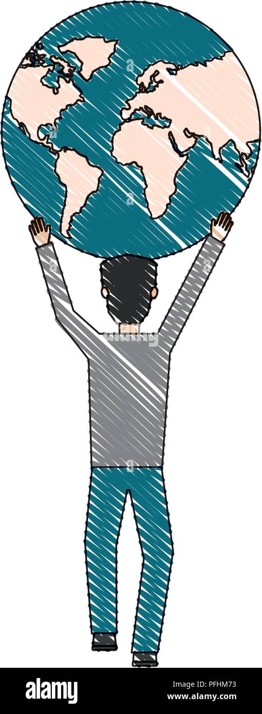 businessman holding world success progress vector illustration Stock ...