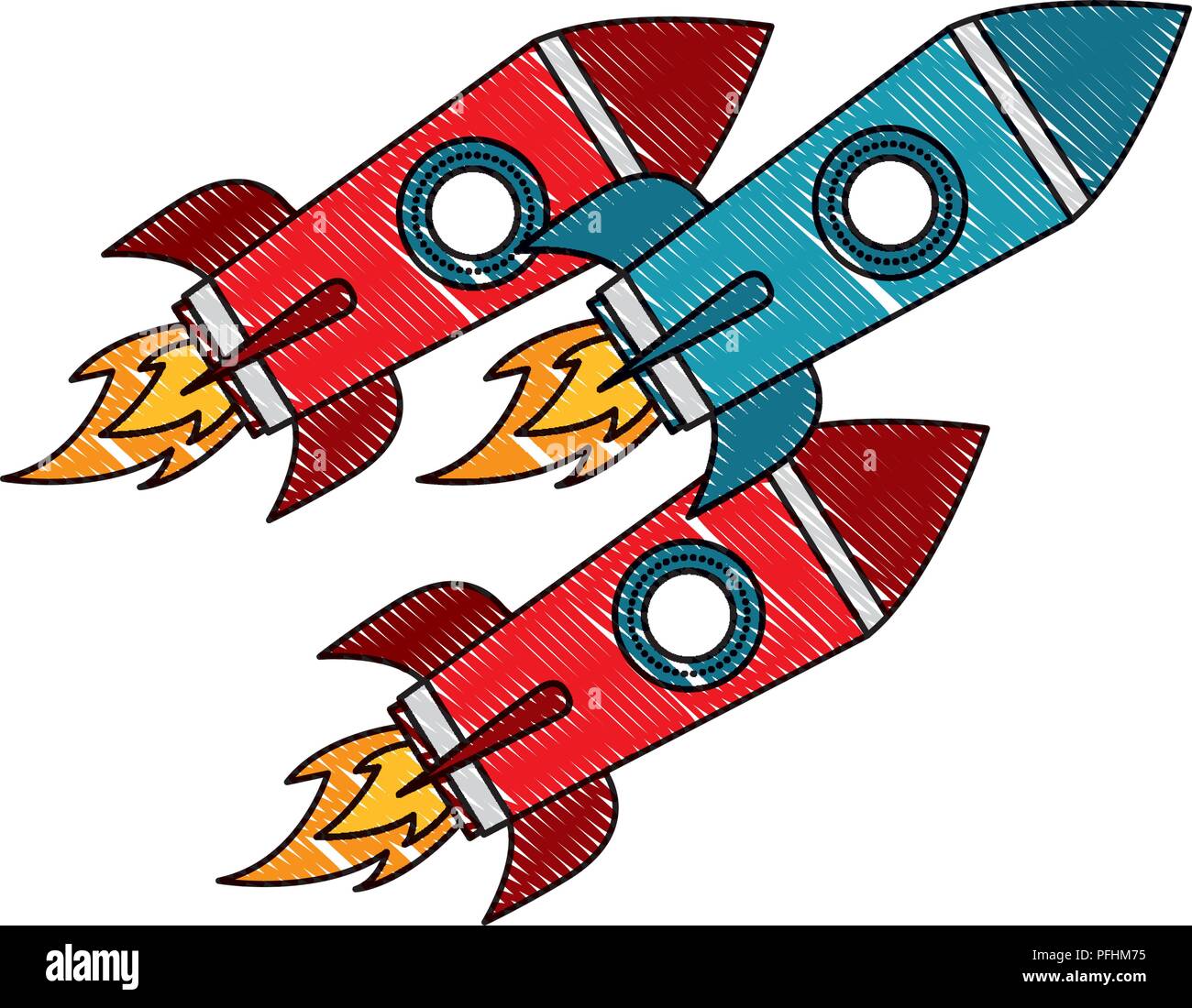three rockets space travel exploration vector illustration Stock Vector ...