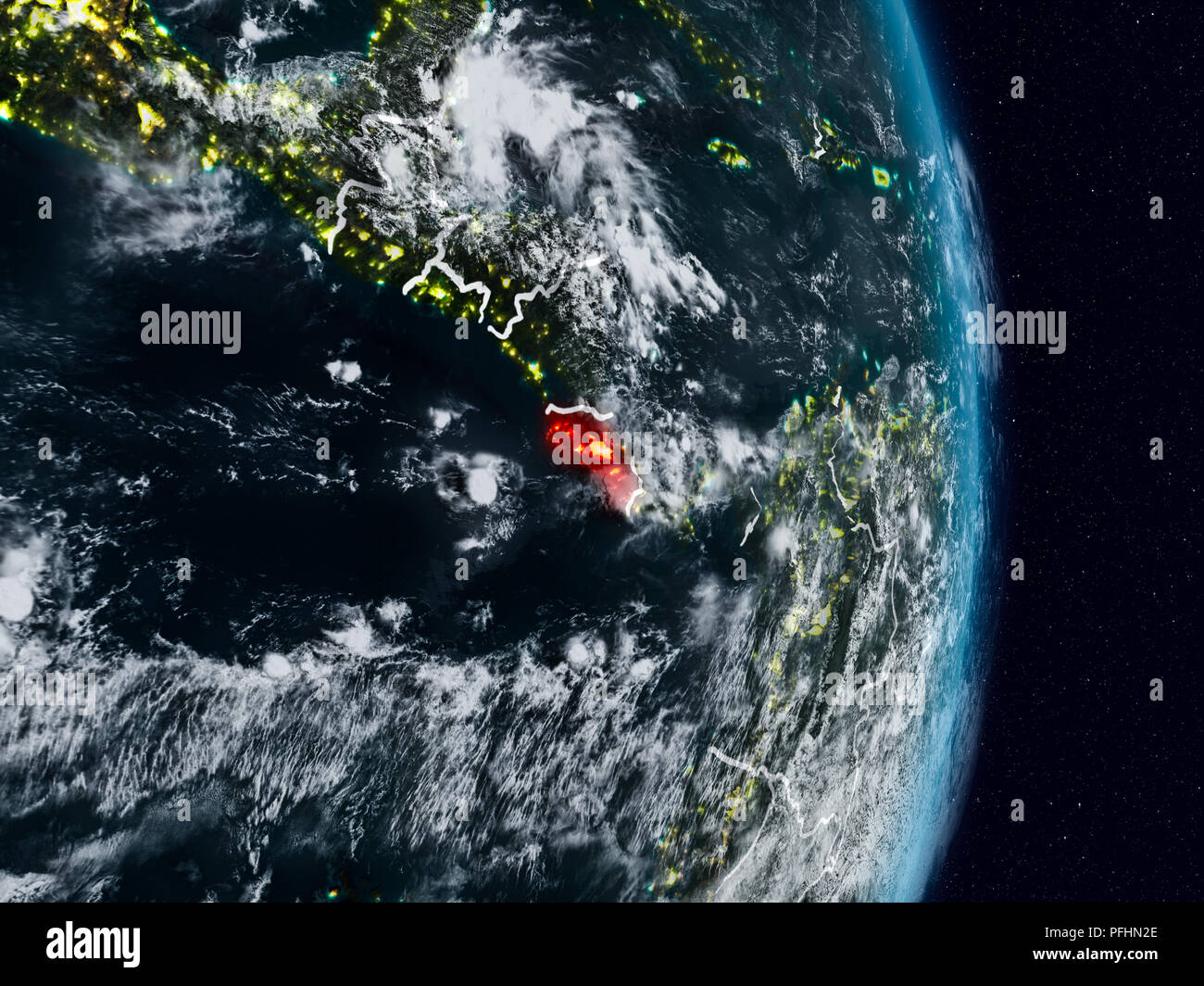 Costa Rica from space on planet Earth at night with visible country ...