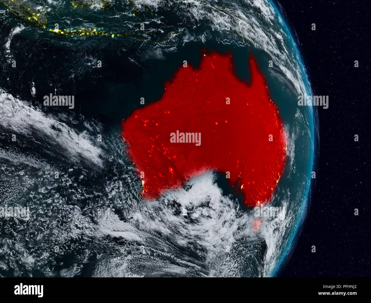Australia from space on planet Earth at night with visible country ...