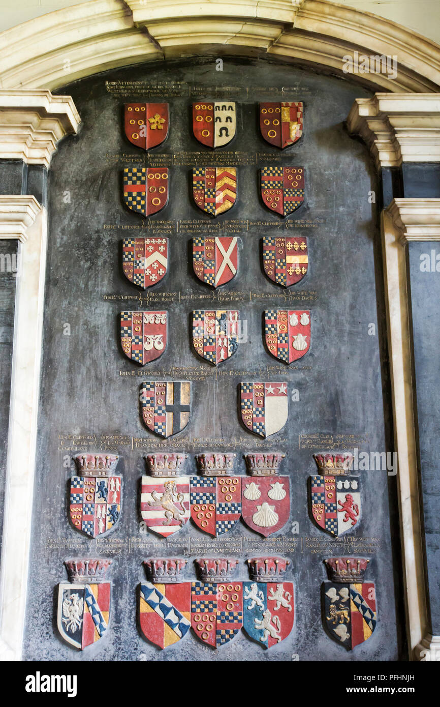 The Clifford family tree in St Lawrences church in Appleby, Cumbria, UK ...