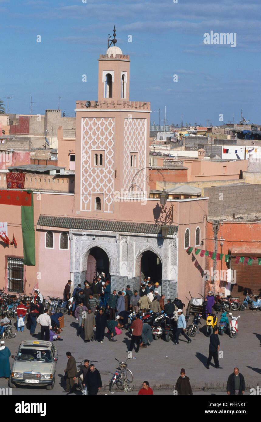 Morocco, Muslims leaving mosque, elevated view Stock Photo - Alamy