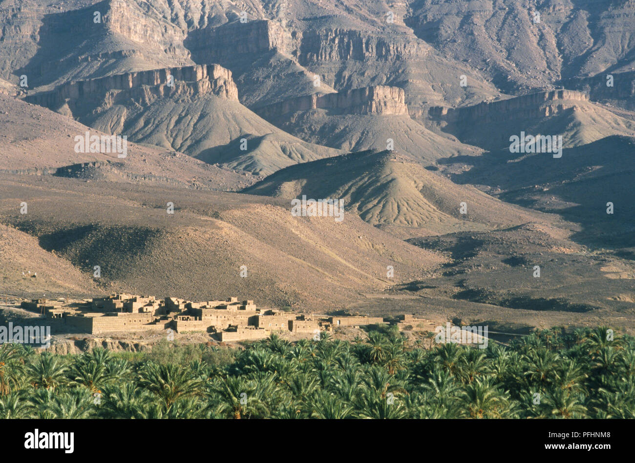 Morocco, Draa Valley, mountainous landscape and architecture Stock ...