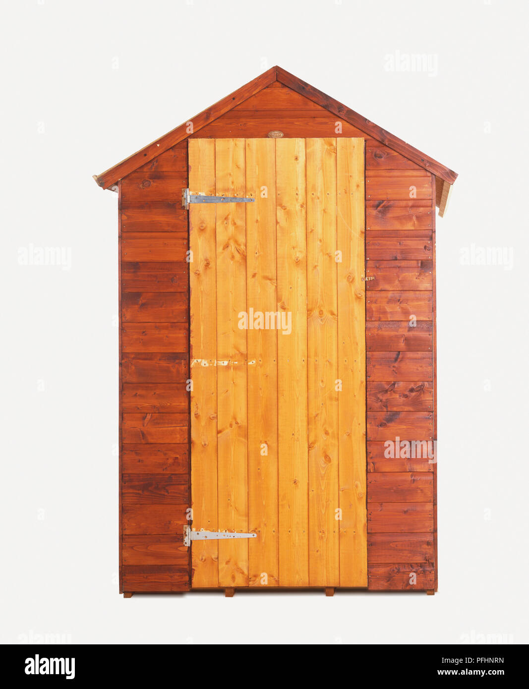 Tall rectangular wooden garden shed, front view Stock Photo - Alamy