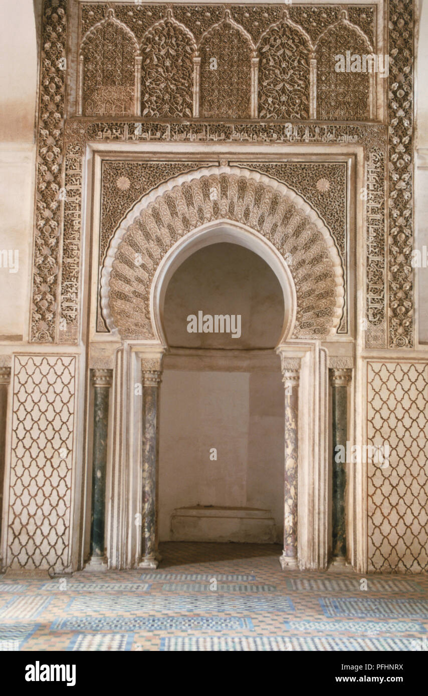 Morocco, Marrakech, Saadian Tombs, mausoleum of Ahmed el-Mansour with ...