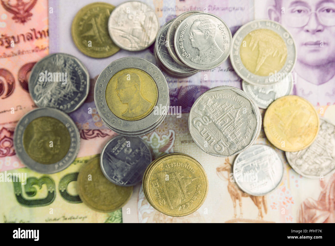 close-up Thai Baht Coins background. Thailand money Stock Photo - Alamy