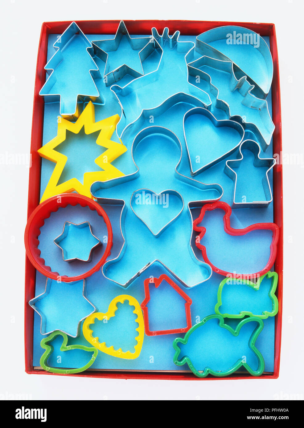 Metal and plastic cookie cutters, different shapes Stock Photo - Alamy
