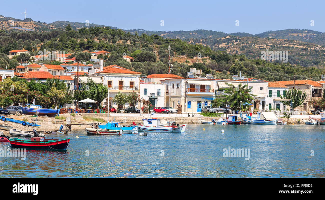 Peaceful harbour, port and marina of Ormos Marathokampos on the Greek ...