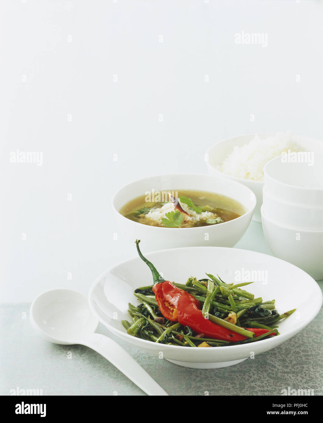 Selection of Thai dishes, including stir-fried siamese watercress ...