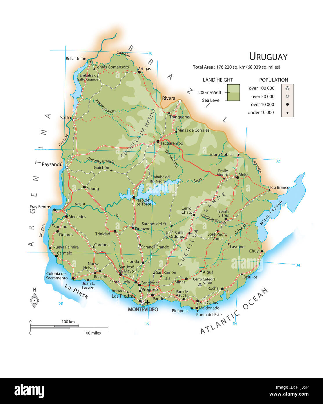 Physical Map Of Uruguay