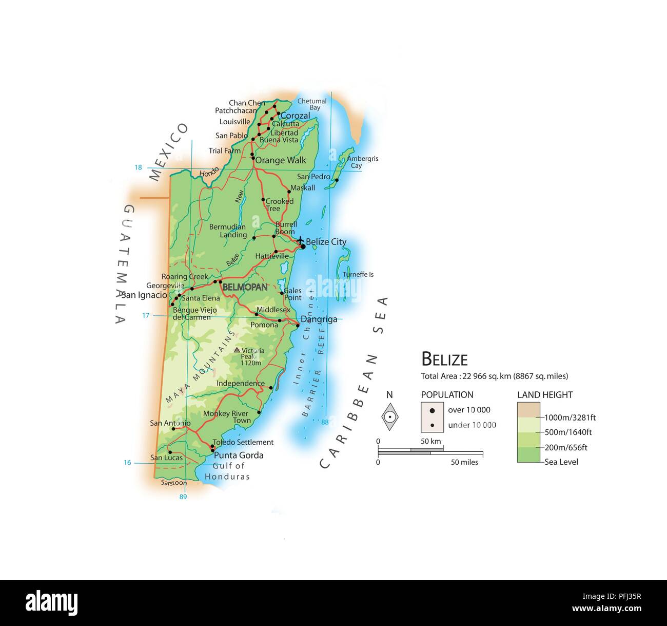 Map of Belize Stock Photo - Alamy