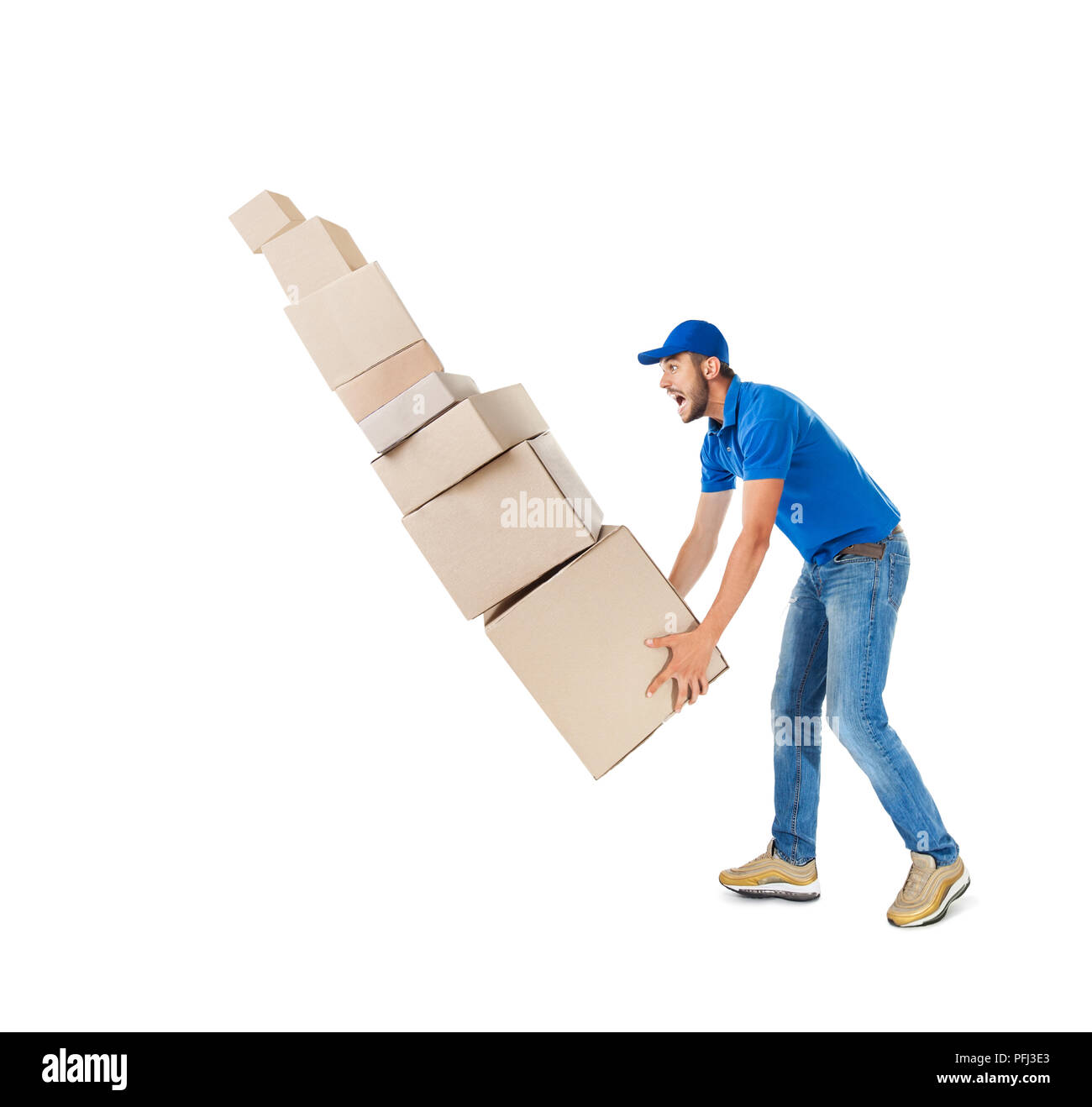 Delivery man falling stack boxes hi-res stock photography and images ...