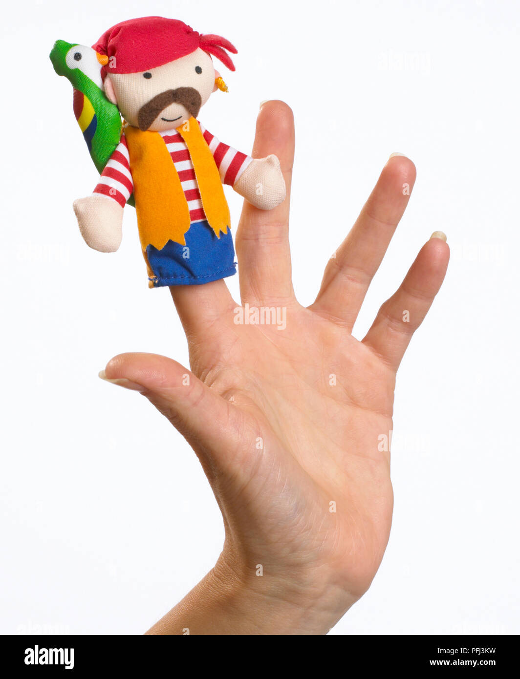 Pirate finger puppet on index finger of hand Stock Photo - Alamy