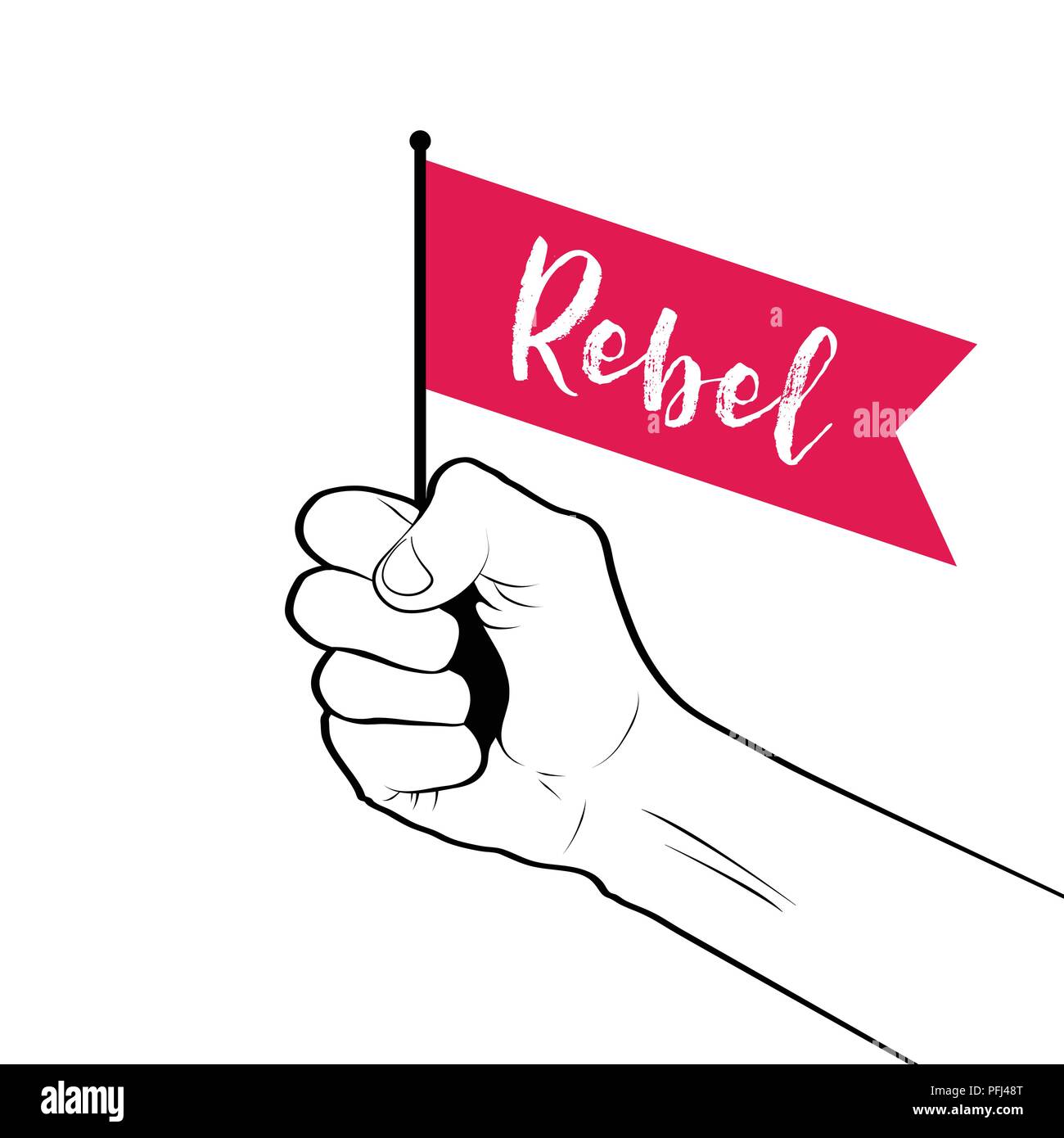 Clenched fist raised in the air holding a rebel banner flag Stock ...