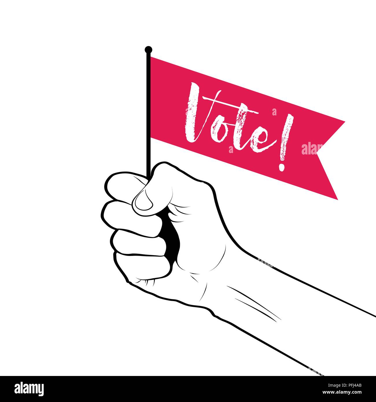 Clenched fist raised in the air holding a vote banner flag Stock Vector ...