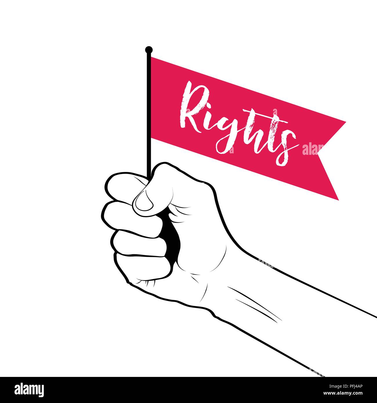 Clenched fist raised in the air holding a rights banner flag Stock ...