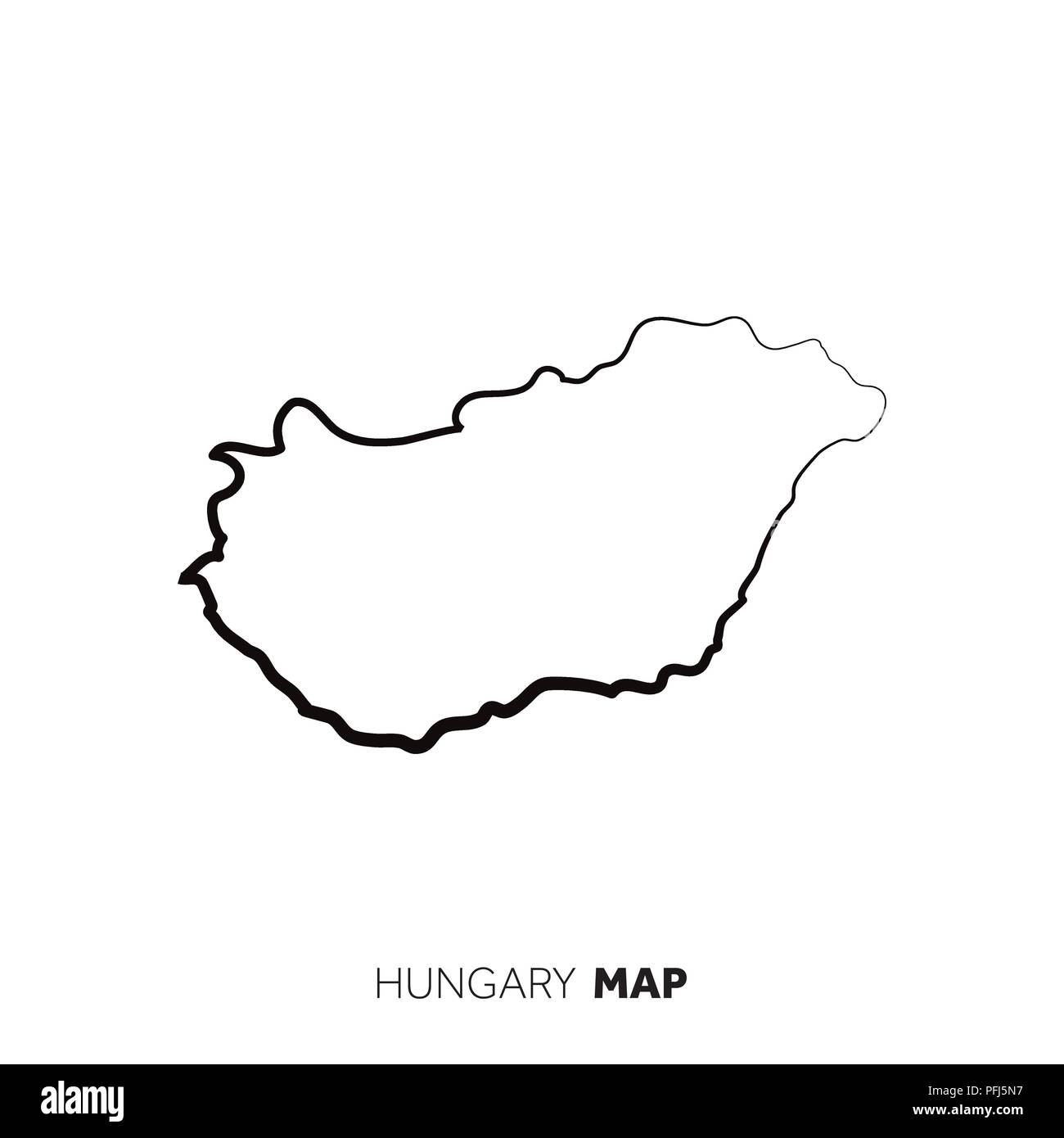 Hungary vector country map outline. Black line on white background ...