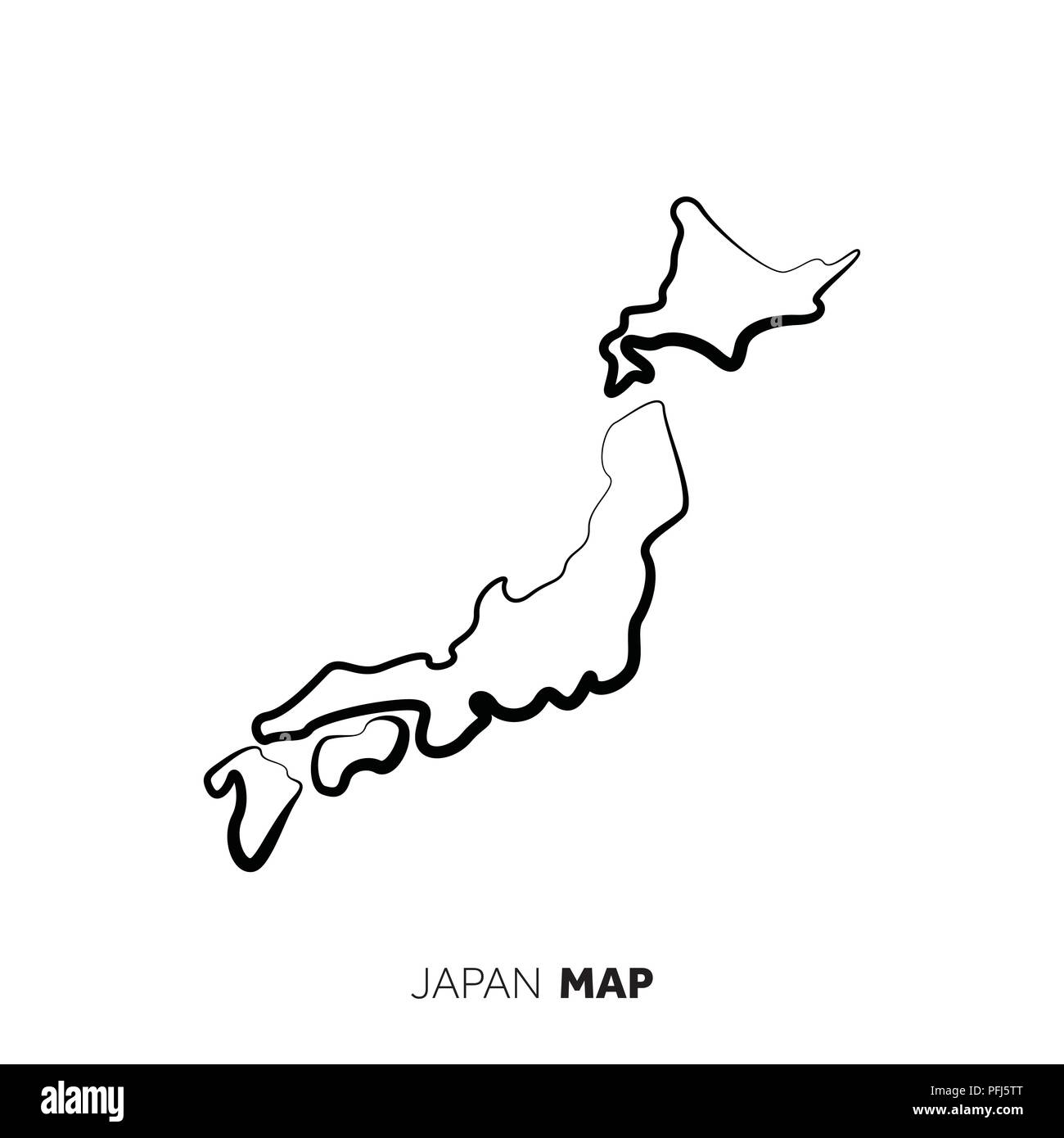 Japan vector country map outline. Black line on white background Stock ...