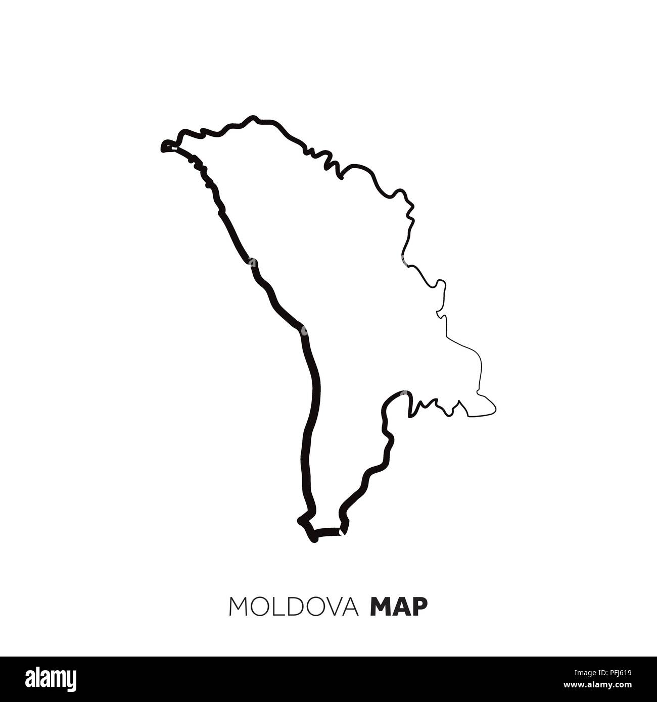 Moldova vector country map outline. Black line on white background ...