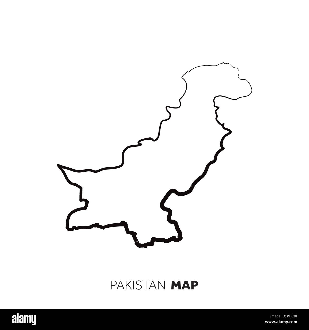 Pakistan vector country map outline. Black line on white background ...