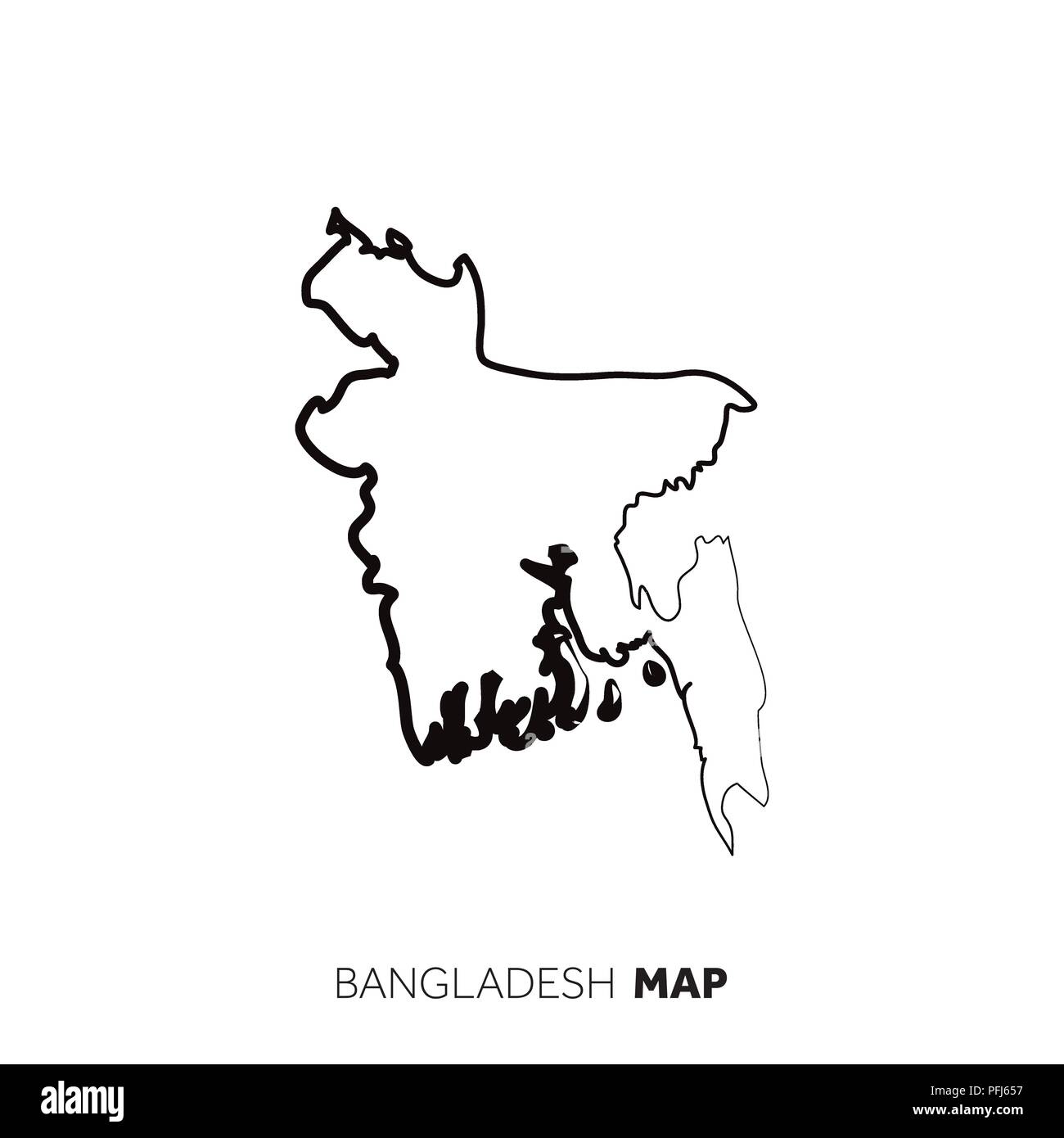 Bangladesh vector country map outline. Black line on white background ...