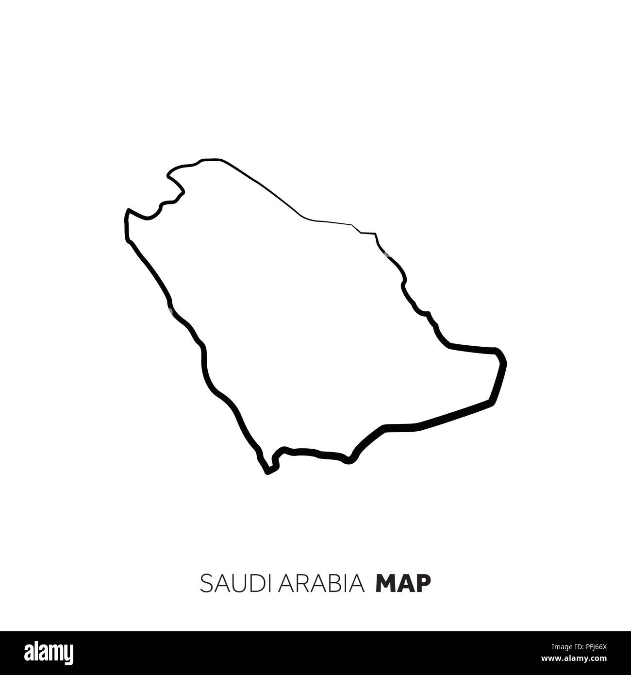 Saudi Arabia vector country map outline. Black line on white background ...