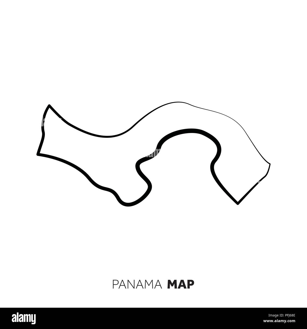 Panama vector country map outline. Black line on white background Stock ...