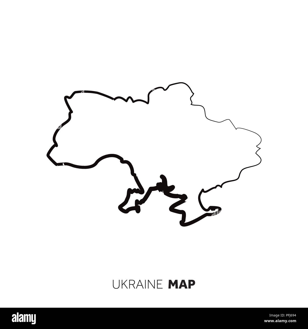 Ukraine vector country map outline. Black line on white background ...