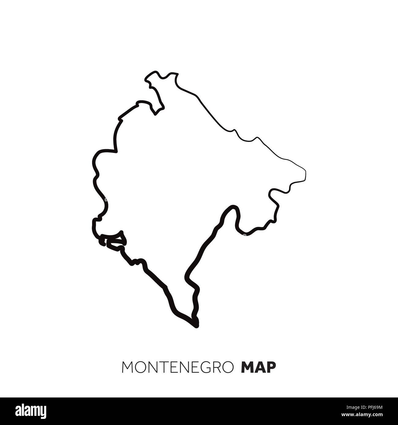 Montenegro vector country map outline. Black line on white background ...