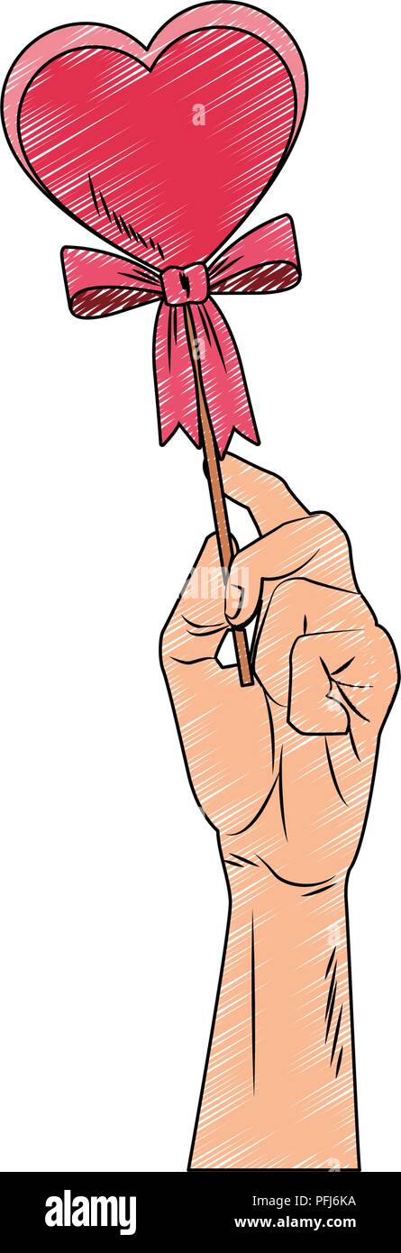 Hand holding heartshape lollipop pop art scribble Stock Vector Image ...