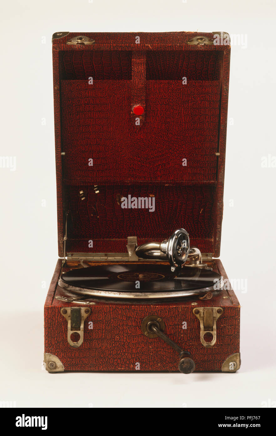 1920's portable record player in a wooden case, front view Stock Photo ...
