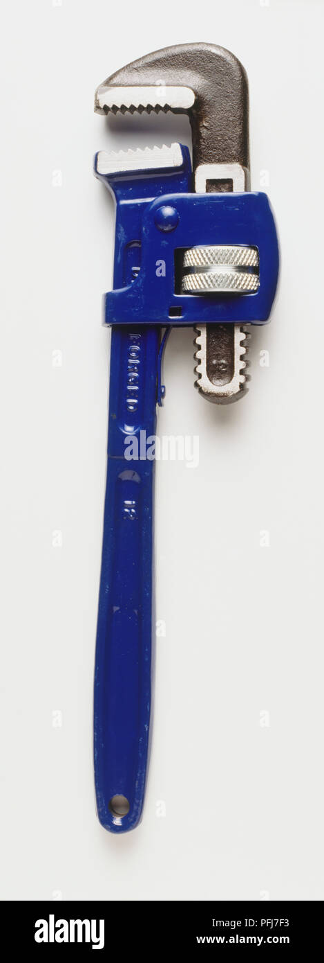 Wrench with blue handle Stock Photo - Alamy
