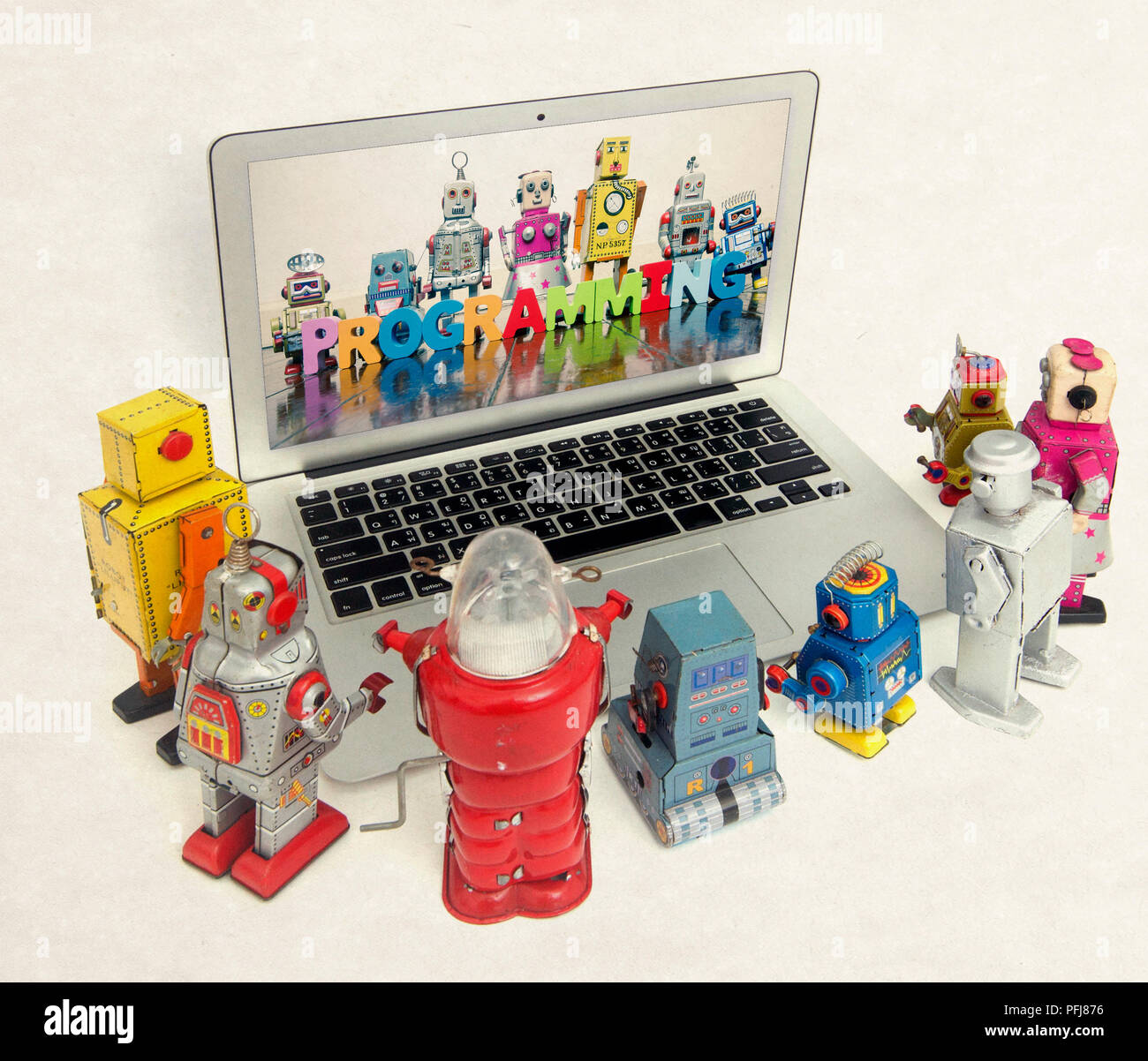 robots chat to each other in a laptop isolated Stock Photo - Alamy