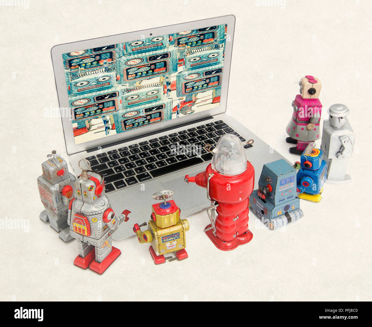 robots chat to each other in a laptop isolated Stock Photo - Alamy