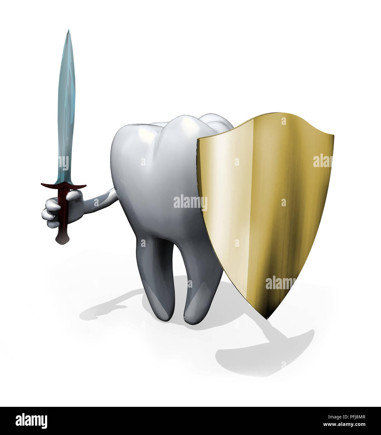 Tooth with sword and shield, 3d illustration Stock Photo - Alamy