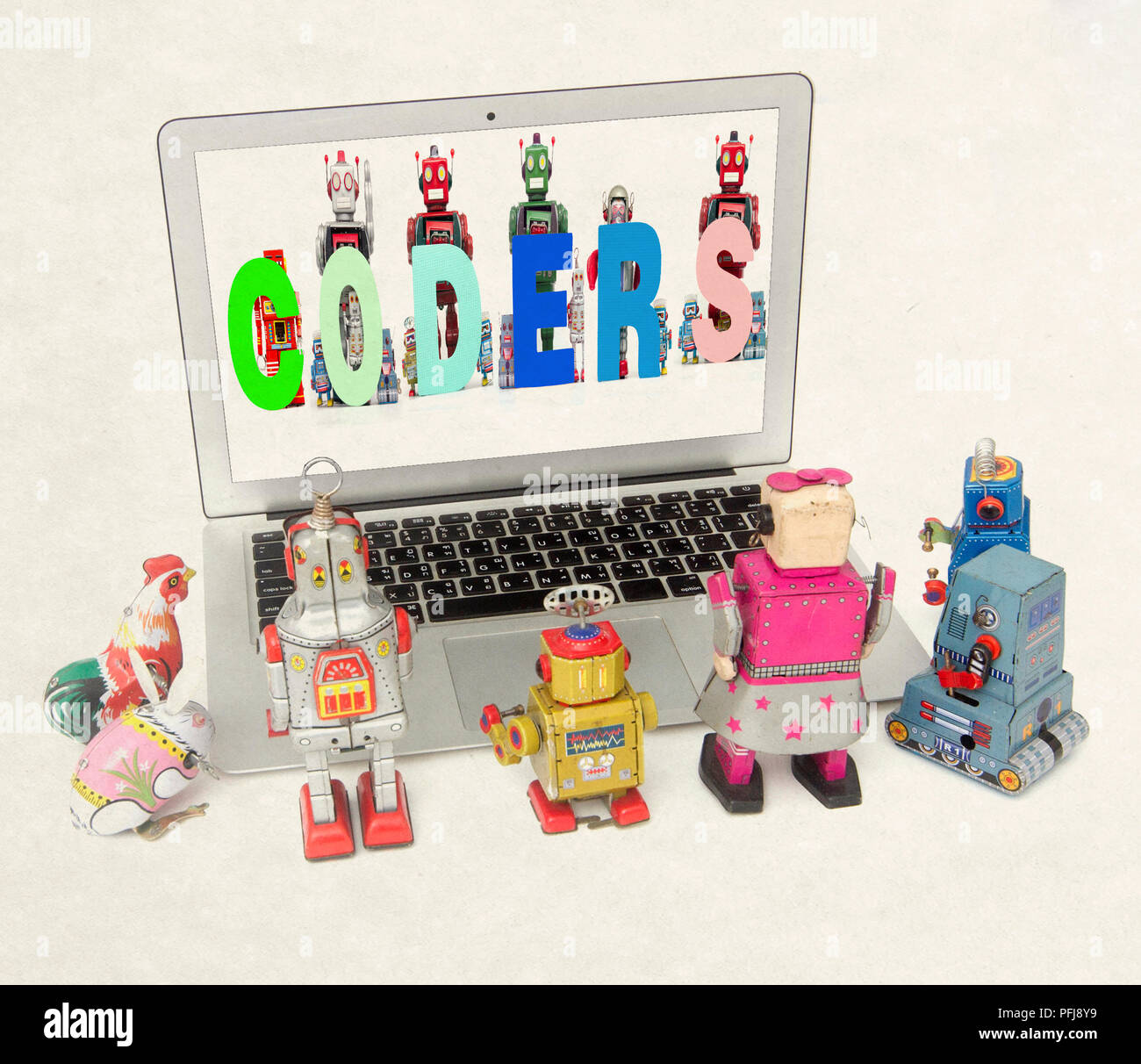 coding for kids on a laptop computer isolated Stock Photo - Alamy