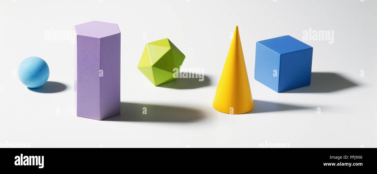 Basic shapes including cone, cube, hexagon Stock Photo - Alamy