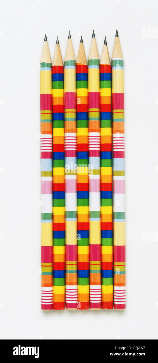 Seven pencils in multi-coloured design Stock Photo - Alamy