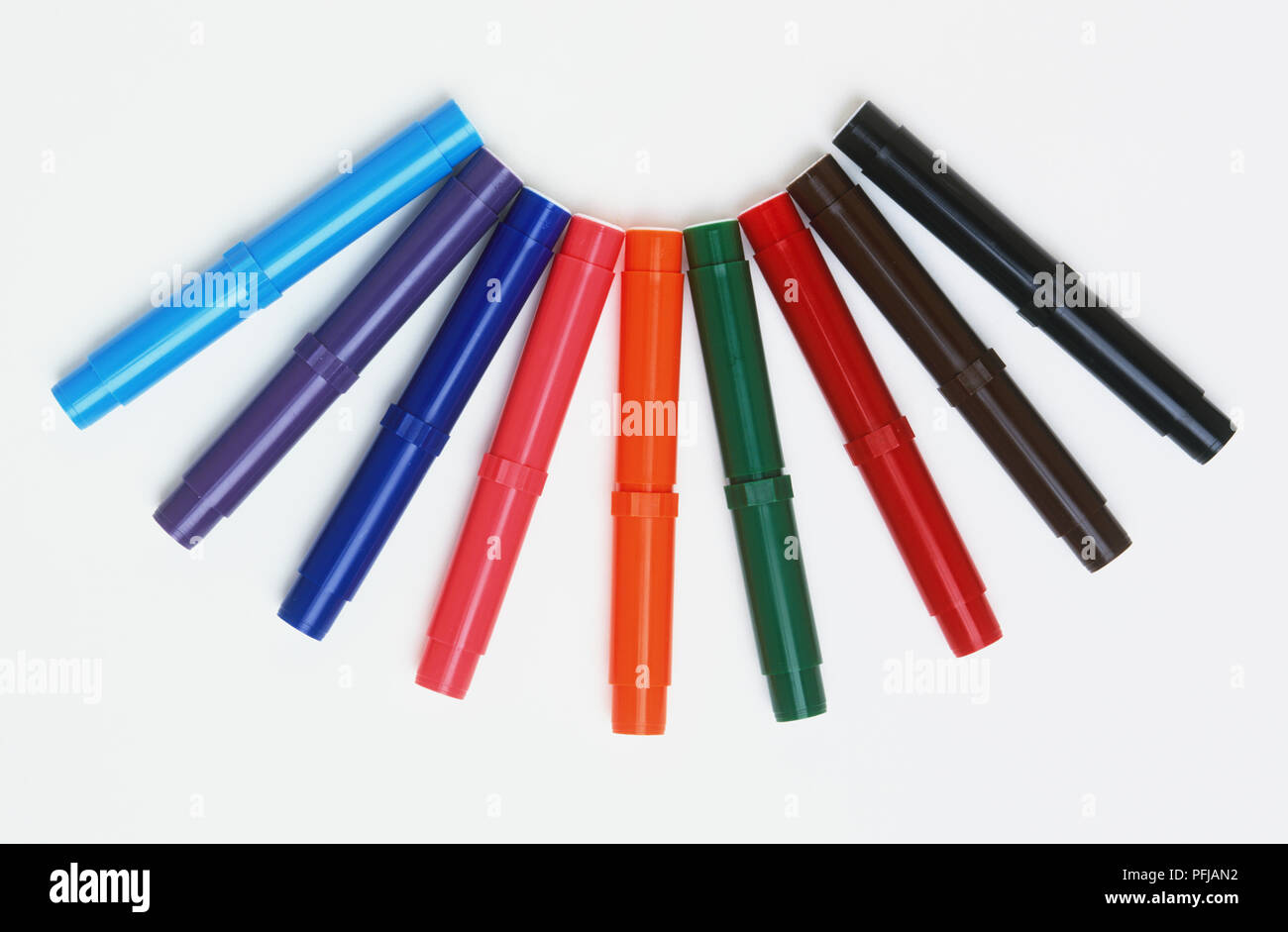 Multi coloured felt tip pens arranged in fan shape Stock Photo - Alamy