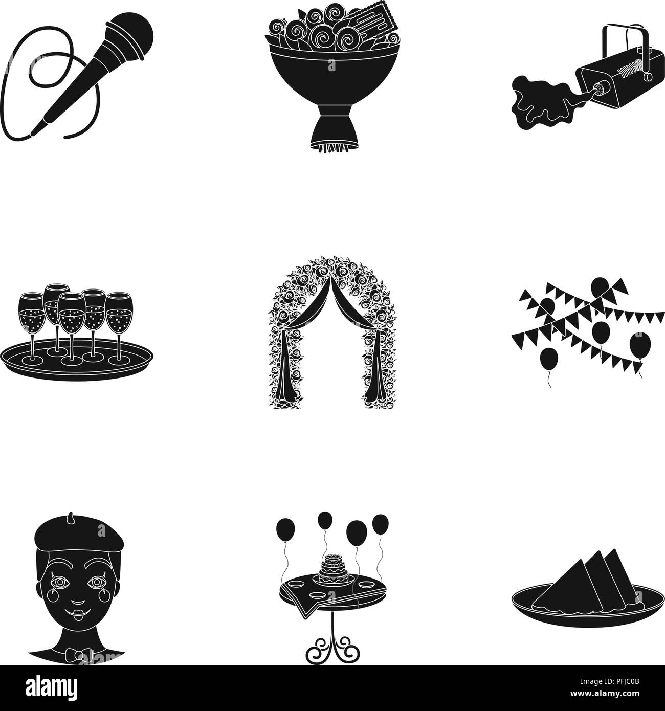 Event service set icons in black design. Big collection of event ...
