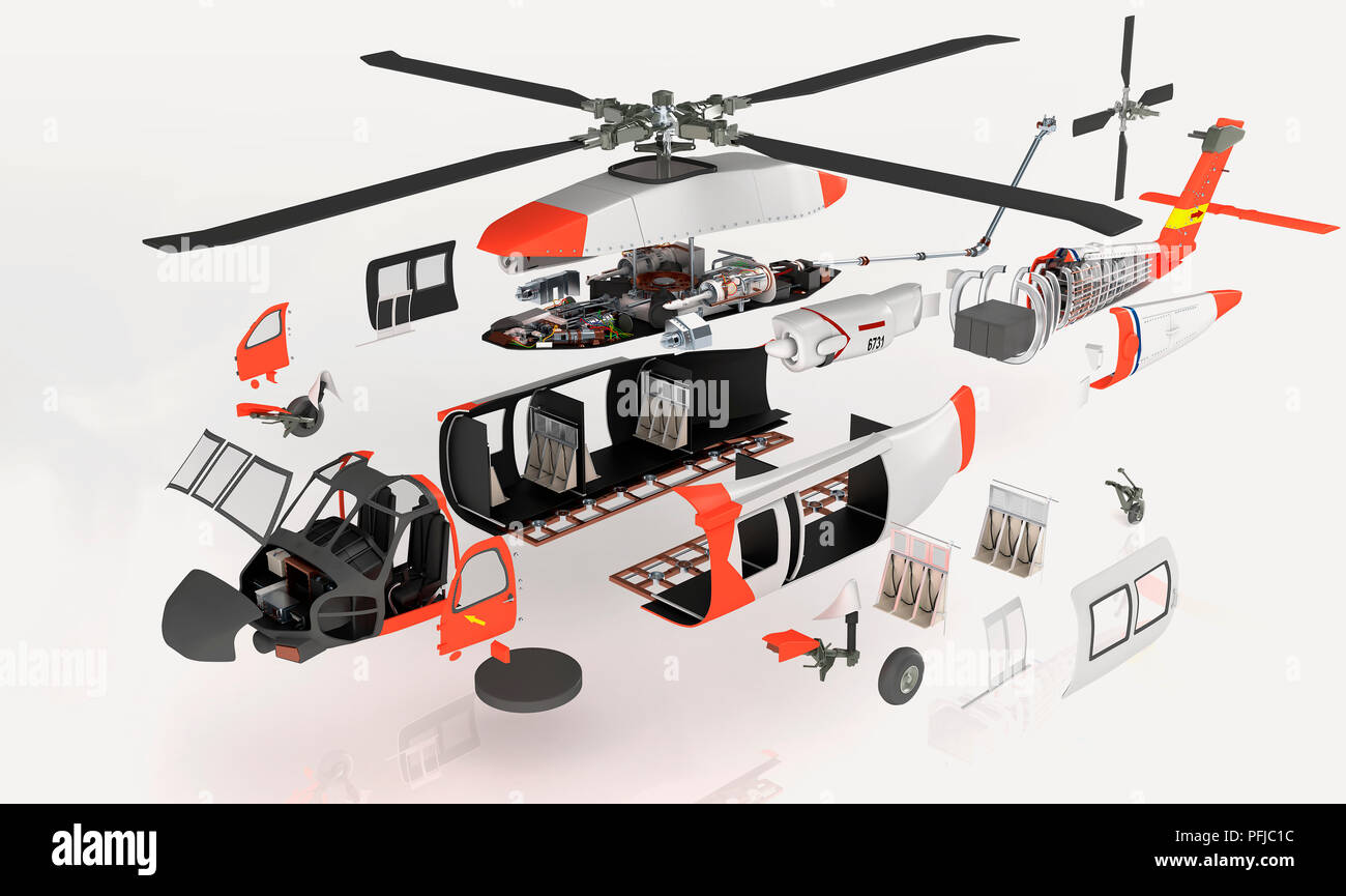 Disassembled parts of a military helicopter Stock Photo - Alamy