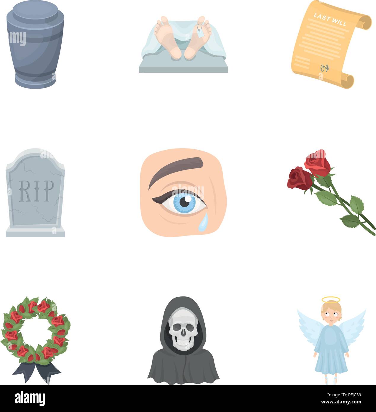 Funeral ceremony, cemetery, coffins, priest.Funeral ceremony icon in ...